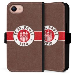 DeinDesign iPhone 16e Handy Klapph&uuml;lle Handyh&uuml;lle aus Kunst Leder schwarz Flip Case Fc St. Pauli Logo Official Licensed Product Sideflip mit Lasche