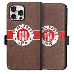 DeinDesign iPhone 15 Pro Max Handy Klapph&uuml;lle Handyh&uuml;lle aus Kunst Leder schwarz Flip Case Fc St. Pauli Logo Official Licensed Product Sideflip mit Lasche