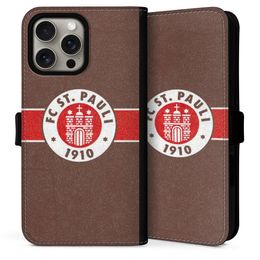 DeinDesign iPhone 16 Pro Handy Klapph&uuml;lle Handyh&uuml;lle aus Kunst Leder schwarz Flip Case Fc St. Pauli Logo Official Licensed Product Sideflip mit Lasche