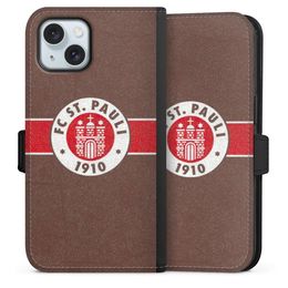 DeinDesign iPhone 15 Handy Klapph&uuml;lle Handyh&uuml;lle aus Kunst Leder schwarz Flip Case Fc St. Pauli Logo Official Licensed Product Sideflip mit Lasche