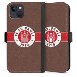 DeinDesign iPhone 13 Handy Klapph&uuml;lle Handyh&uuml;lle aus Kunst Leder schwarz Flip Case Fc St. Pauli Logo Official Licensed Product Sideflip mit Lasche