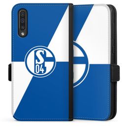 DeinDesign Galaxy A50 Handy Klapph&uuml;lle Handyh&uuml;lle aus Kunst Leder schwarz Flip Case Official Licensed Product Fc Schalke 04 Bundesliga Sideflip mit Lasche