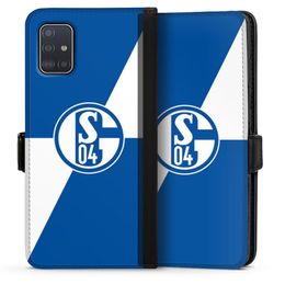 DeinDesign Galaxy A51 Handy Klapph&uuml;lle Handyh&uuml;lle aus Kunst Leder schwarz Flip Case Official Licensed Product Fc Schalke 04 Bundesliga Sideflip mit Lasche