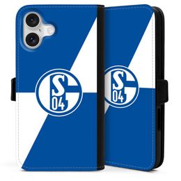 DeinDesign iPhone 16 Plus Handy Klapph&uuml;lle Handyh&uuml;lle aus Kunst Leder schwarz Flip Case Official Licensed Product Fc Schalke 04 Bundesliga Sideflip mit Lasche
