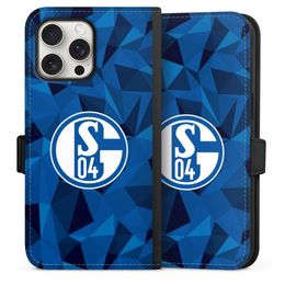 DeinDesign iPhone 15 Pro Max Handy Klapph&uuml;lle Handyh&uuml;lle aus Kunst Leder schwarz Flip Case Camouflage Fc Schalke 04 Muster Sideflip mit Lasche
