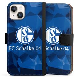 DeinDesign iPhone 14 Handy Klapph&uuml;lle Handyh&uuml;lle aus Kunst Leder schwarz Flip Case Camouflage Fc Schalke 04 Muster Sideflip mit Lasche