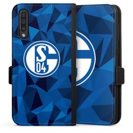 DeinDesign Galaxy A50 Handy Klapph&uuml;lle Handyh&uuml;lle aus Kunst Leder schwarz Flip Case Camouflage Fc Schalke 04 Muster Sideflip mit Lasche