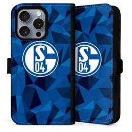 DeinDesign iPhone 16 Pro Max Handy Klapph&uuml;lle Handyh&uuml;lle aus Kunst Leder schwarz Flip Case Camouflage Fc Schalke 04 Muster Sideflip mit Lasche