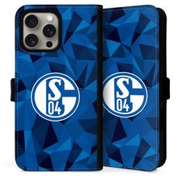 DeinDesign iPhone 16 Pro Handy Klapph&uuml;lle Handyh&uuml;lle aus Kunst Leder schwarz Flip Case Camouflage Fc Schalke 04 Muster Sideflip mit Lasche