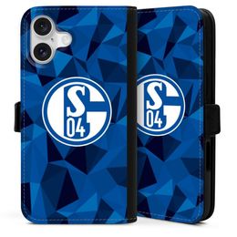 DeinDesign iPhone 16 Plus Handy Klapph&uuml;lle Handyh&uuml;lle aus Kunst Leder schwarz Flip Case Camouflage Fc Schalke 04 Muster Sideflip mit Lasche