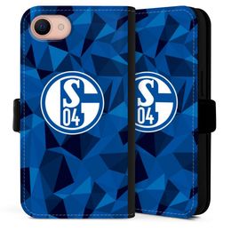 DeinDesign iPhone 16e Handy Klapph&uuml;lle Handyh&uuml;lle aus Kunst Leder schwarz Flip Case Camouflage Fc Schalke 04 Muster Sideflip mit Lasche