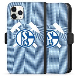 DeinDesign iPhone 11 Pro Handy Klapph&uuml;lle Handyh&uuml;lle aus Kunst Leder schwarz Flip Case Bundesliga Stripes Fc Schalke 04 Sideflip mit Lasche