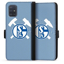 DeinDesign Galaxy A51 Handy Klapph&uuml;lle Handyh&uuml;lle aus Kunst Leder schwarz Flip Case Bundesliga Stripes Fc Schalke 04 Sideflip mit Lasche