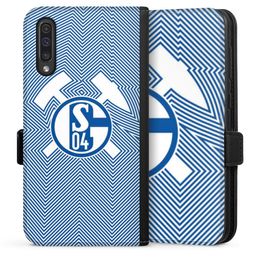 DeinDesign Galaxy A50 Handy Klapph&uuml;lle Handyh&uuml;lle aus Kunst Leder schwarz Flip Case Bundesliga Stripes Fc Schalke 04 Sideflip mit Lasche