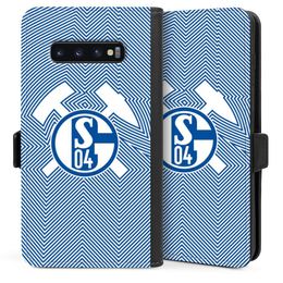 DeinDesign Galaxy S10 Plus Handy Klapph&uuml;lle Handyh&uuml;lle aus Kunst Leder schwarz Flip Case Bundesliga Stripes Fc Schalke 04 Sideflip mit Lasche