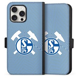 DeinDesign iPhone 15 Pro Max Handy Klapph&uuml;lle Handyh&uuml;lle aus Kunst Leder schwarz Flip Case Bundesliga Stripes Fc Schalke 04 Sideflip mit Lasche