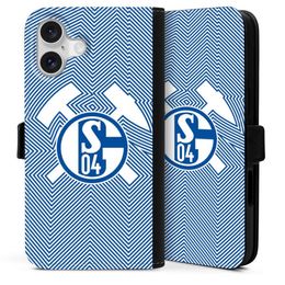 DeinDesign iPhone 16 Plus Handy Klapph&uuml;lle Handyh&uuml;lle aus Kunst Leder schwarz Flip Case Bundesliga Stripes Fc Schalke 04 Sideflip mit Lasche