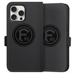 DeinDesign iPhone 15 Pro Max Handy Klapph&uuml;lle Handyh&uuml;lle aus Kunst Leder schwarz Flip Case F95 Fortuna D&uuml;sseldorf Logo Sideflip mit Lasche