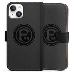 DeinDesign iPhone 14 Handy Klapph&uuml;lle Handyh&uuml;lle aus Kunst Leder schwarz Flip Case F95 Fortuna D&uuml;sseldorf Logo Sideflip mit Lasche