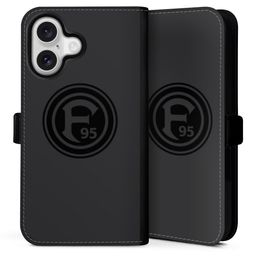 DeinDesign iPhone 16 Handy Klapph&uuml;lle Handyh&uuml;lle aus Kunst Leder schwarz Flip Case F95 Fortuna D&uuml;sseldorf Logo Sideflip mit Lasche