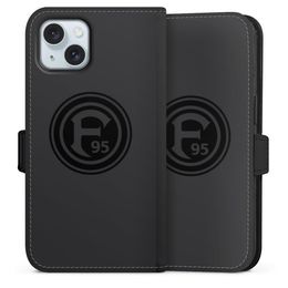DeinDesign iPhone 15 Handy Klapph&uuml;lle Handyh&uuml;lle aus Kunst Leder schwarz Flip Case F95 Fortuna D&uuml;sseldorf Logo Sideflip mit Lasche