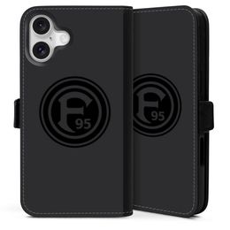 DeinDesign iPhone 16 Plus Handy Klapph&uuml;lle Handyh&uuml;lle aus Kunst Leder schwarz Flip Case F95 Fortuna D&uuml;sseldorf Logo Sideflip mit Lasche