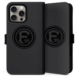 DeinDesign iPhone 16 Pro Handy Klapph&uuml;lle Handyh&uuml;lle aus Kunst Leder schwarz Flip Case F95 Fortuna D&uuml;sseldorf Logo Sideflip mit Lasche