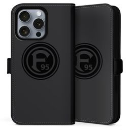 DeinDesign iPhone 16 Pro Max Handy Klapph&uuml;lle Handyh&uuml;lle aus Kunst Leder schwarz Flip Case F95 Fortuna D&uuml;sseldorf Logo Sideflip mit Lasche