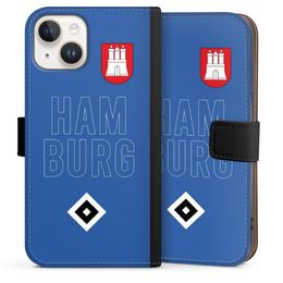 DeinDesign iPhone 14 Handy Klapph&uuml;lle Handyh&uuml;lle aus Kunst Leder schwarz Flip Case Official Licensed Product Hamburg Hamburger Sv Sideflip mit Lasche