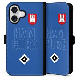 DeinDesign iPhone 16 Handy Klapph&uuml;lle Handyh&uuml;lle aus Kunst Leder schwarz Flip Case Official Licensed Product Hamburg Hamburger Sv Sideflip mit Lasche