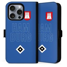 DeinDesign iPhone 16 Pro Max Handy Klapph&uuml;lle Handyh&uuml;lle aus Kunst Leder schwarz Flip Case Official Licensed Product Hamburg Hamburger Sv Sideflip mit Lasche