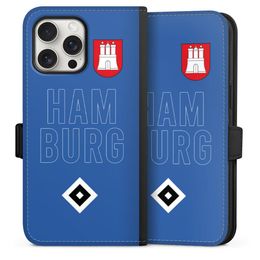 DeinDesign iPhone 15 Pro Max Handy Klapph&uuml;lle Handyh&uuml;lle aus Kunst Leder schwarz Flip Case Official Licensed Product Hamburg Hamburger Sv Sideflip mit Lasche