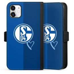 DeinDesign iPhone 11 Handy Klapph&uuml;lle Handyh&uuml;lle aus Kunst Leder schwarz Flip Case Heart Schalke 04 Fc Schalke 04 Sideflip mit Lasche