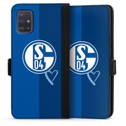DeinDesign Galaxy A51 Handy Klapph&uuml;lle Handyh&uuml;lle aus Kunst Leder schwarz Flip Case Heart Schalke 04 Fc Schalke 04 Sideflip mit Lasche