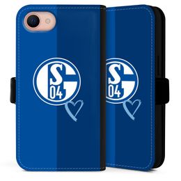 DeinDesign iPhone 16e Handy Klapph&uuml;lle Handyh&uuml;lle aus Kunst Leder schwarz Flip Case Heart Schalke 04 Fc Schalke 04 Sideflip mit Lasche