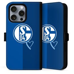 DeinDesign iPhone 16 Pro Max Handy Klapph&uuml;lle Handyh&uuml;lle aus Kunst Leder schwarz Flip Case Heart Schalke 04 Fc Schalke 04 Sideflip mit Lasche
