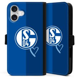 DeinDesign iPhone 16 Plus Handy Klapph&uuml;lle Handyh&uuml;lle aus Kunst Leder schwarz Flip Case Heart Schalke 04 Fc Schalke 04 Sideflip mit Lasche