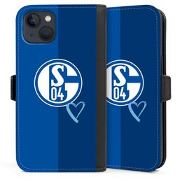 DeinDesign iPhone 13 Handy Klapph&uuml;lle Handyh&uuml;lle aus Kunst Leder schwarz Flip Case Heart Schalke 04 Fc Schalke 04 Sideflip mit Lasche