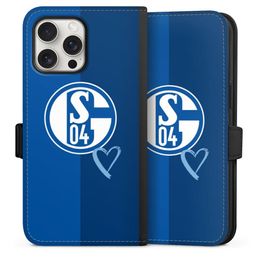 DeinDesign iPhone 15 Pro Max Handy Klapph&uuml;lle Handyh&uuml;lle aus Kunst Leder schwarz Flip Case Heart Schalke 04 Fc Schalke 04 Sideflip mit Lasche