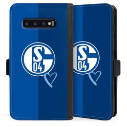 DeinDesign Galaxy S10 Plus Handy Klapph&uuml;lle Handyh&uuml;lle aus Kunst Leder schwarz Flip Case Heart Schalke 04 Fc Schalke 04 Sideflip mit Lasche