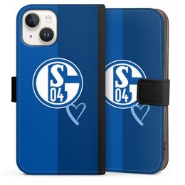 DeinDesign iPhone 14 Handy Klapph&uuml;lle Handyh&uuml;lle aus Kunst Leder schwarz Flip Case Heart Schalke 04 Fc Schalke 04 Sideflip mit Lasche