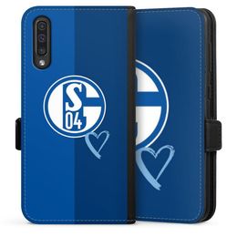 DeinDesign Galaxy A50 Handy Klapph&uuml;lle Handyh&uuml;lle aus Kunst Leder schwarz Flip Case Heart Schalke 04 Fc Schalke 04 Sideflip mit Lasche