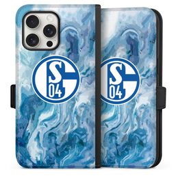 DeinDesign iPhone 15 Pro Max Handy Klapph&uuml;lle Handyh&uuml;lle aus Kunst Leder schwarz Flip Case Logo Fc Schalke 04 Merchandise Sideflip mit Lasche