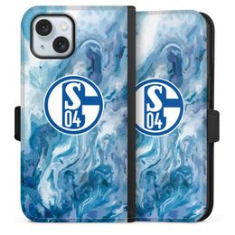 DeinDesign iPhone 15 Handy Klapph&uuml;lle Handyh&uuml;lle aus Kunst Leder schwarz Flip Case Logo Fc Schalke 04 Merchandise Sideflip mit Lasche