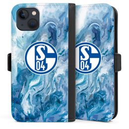 DeinDesign iPhone 13 Handy Klapph&uuml;lle Handyh&uuml;lle aus Kunst Leder schwarz Flip Case Logo Fc Schalke 04 Merchandise Sideflip mit Lasche