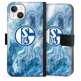 DeinDesign iPhone 14 Handy Klapph&uuml;lle Handyh&uuml;lle aus Kunst Leder schwarz Flip Case Logo Fc Schalke 04 Merchandise Sideflip mit Lasche