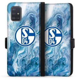 DeinDesign Galaxy A51 Handy Klapph&uuml;lle Handyh&uuml;lle aus Kunst Leder schwarz Flip Case Logo Fc Schalke 04 Merchandise Sideflip mit Lasche