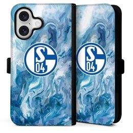 DeinDesign iPhone 16 Handy Klapph&uuml;lle Handyh&uuml;lle aus Kunst Leder schwarz Flip Case Logo Fc Schalke 04 Merchandise Sideflip mit Lasche