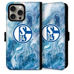 DeinDesign iPhone 16 Pro Handy Klapph&uuml;lle Handyh&uuml;lle aus Kunst Leder schwarz Flip Case Logo Fc Schalke 04 Merchandise Sideflip mit Lasche