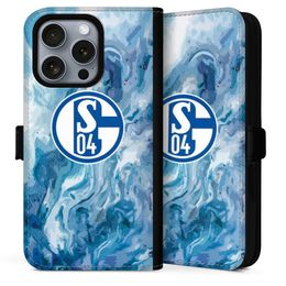 DeinDesign iPhone 16 Pro Max Handy Klapph&uuml;lle Handyh&uuml;lle aus Kunst Leder schwarz Flip Case Logo Fc Schalke 04 Merchandise Sideflip mit Lasche